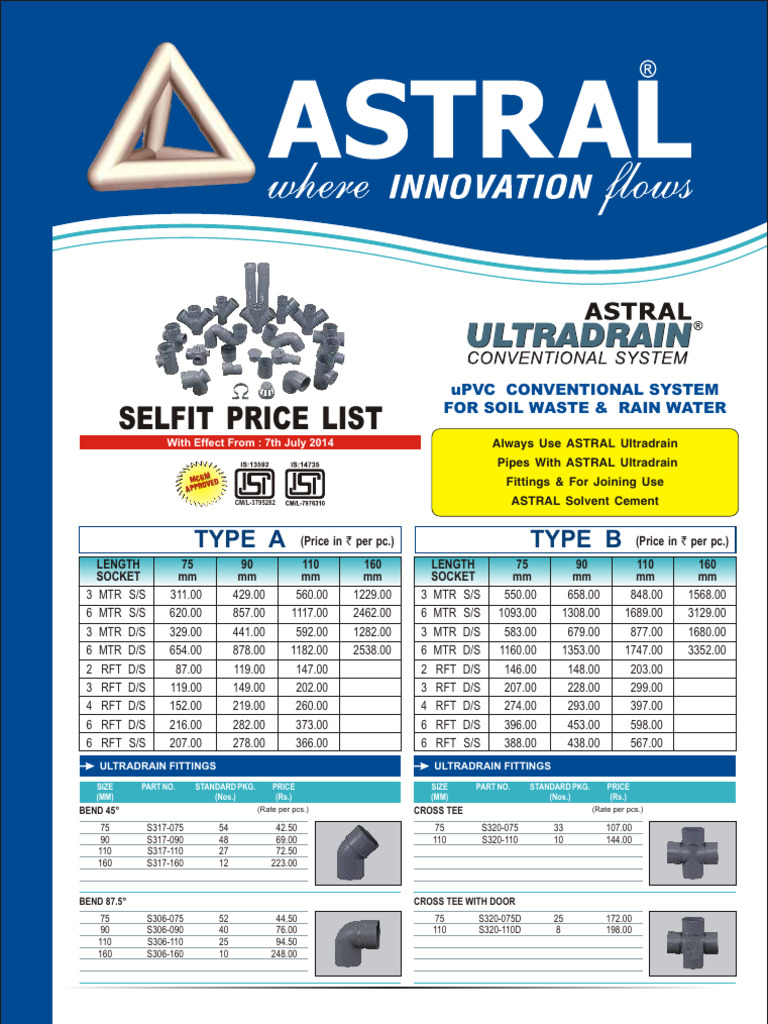 astral-pvc-pipes-price-list1-JULY 2014 | PDF | Plumbing | Equipment