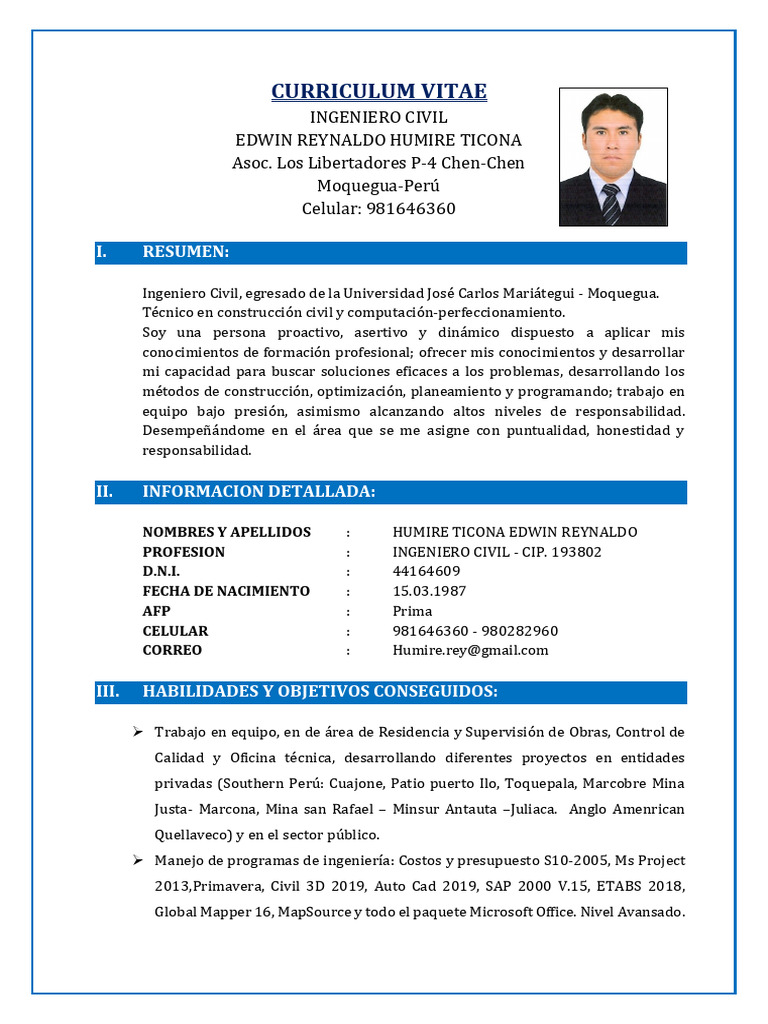 CV Edwin Humire - Jun22 | PDF | Ingeniería