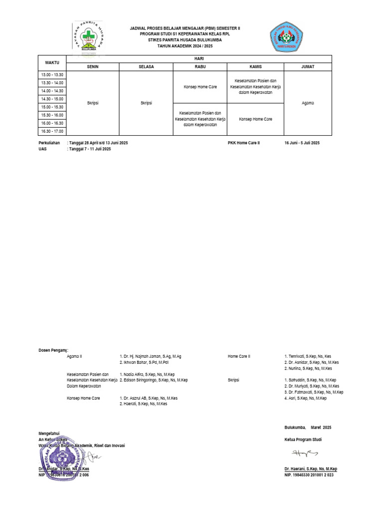 Jadwal PBM RPL - Genap | PDF
