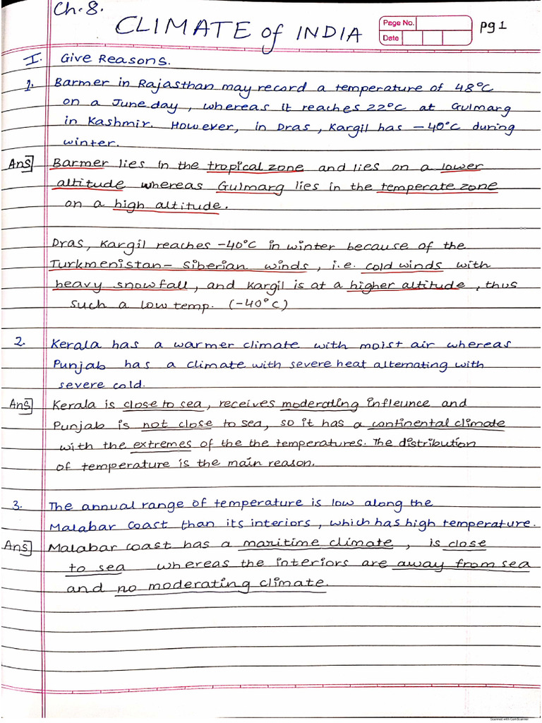 Geog Ch.1 Climate Of India | PDF