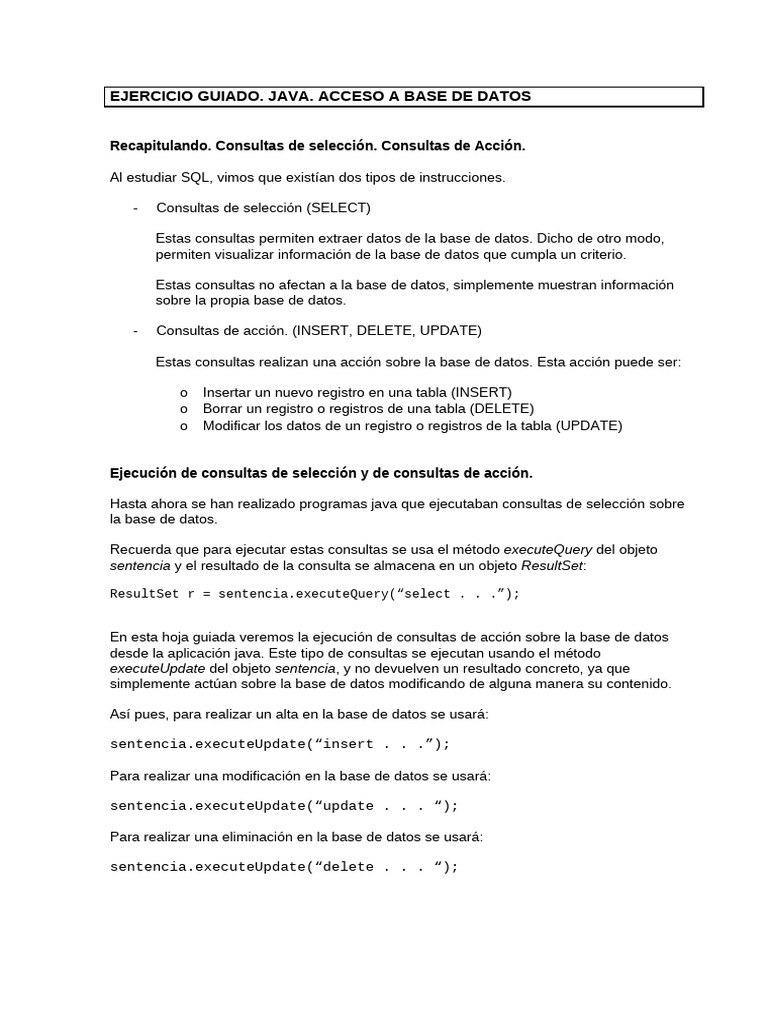 46_JAVA_ACCESO_BD_ALTAS | PDF | SQL | Bases de datos
