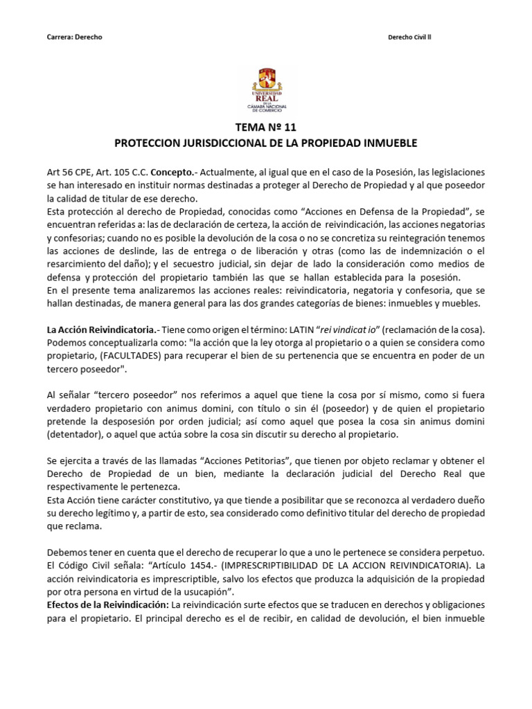 Tema #11 Proteccion Jurisdiccional de La Propiedad Inmueble | PDF ...