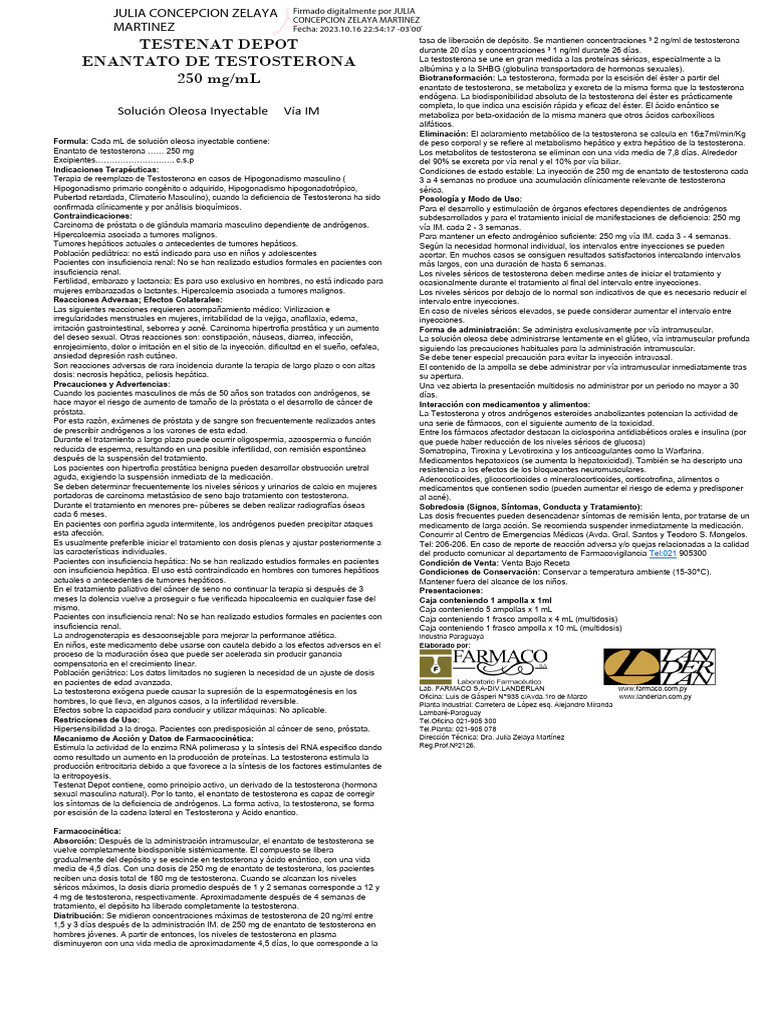 Testenat Depot: Uso y Precauciones | PDF | Testosterona | Medicamentos ...