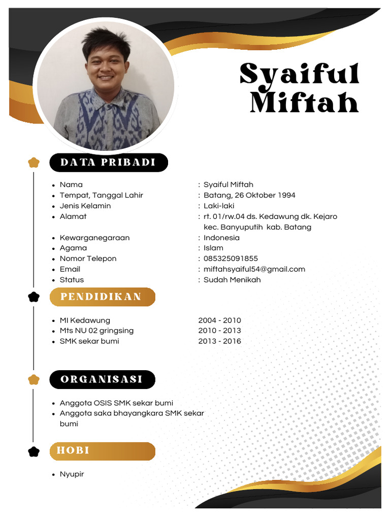 Putih Hitam Emas Modern Profesional CV Resume Riwayat Hidup - 20250121 ...