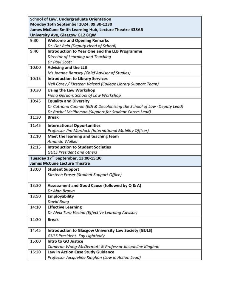 UoG Orientation Schedule and Checklist 2024 | PDF