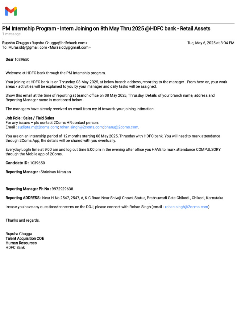 HDFC Bank Internship Details for 2025 | PDF