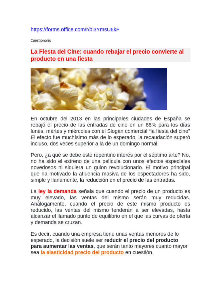 Lectura La Fiesta Del Cine | PDF | Oferta y demanda | Precios