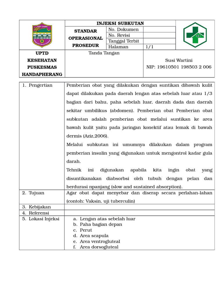 Sop Injeksi Subkutan - Compress | PDF