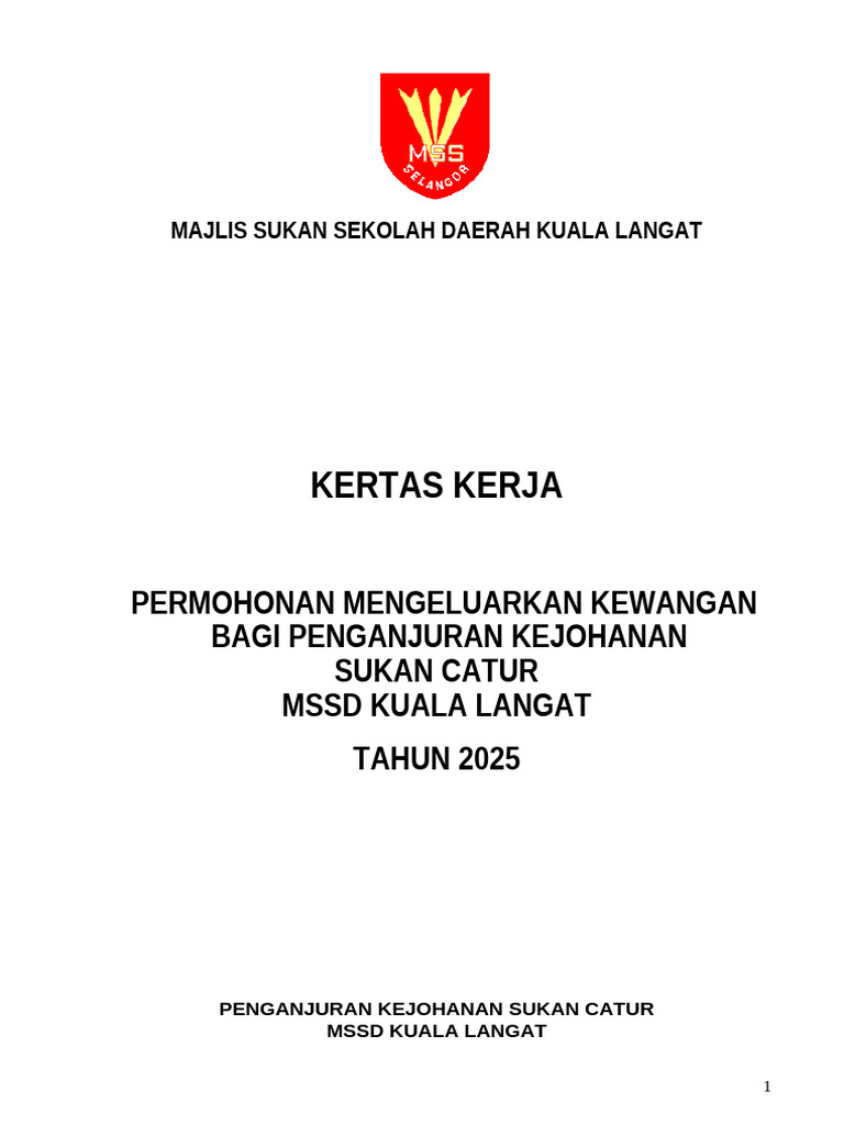 Kertas Kerja MSSD Catur 2025 | PDF