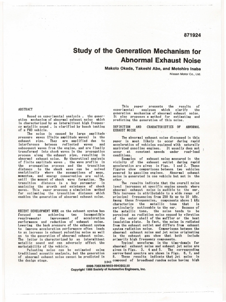 Study of The Generation Mechanism For Abnormal Exhaust Noise | PDF ...