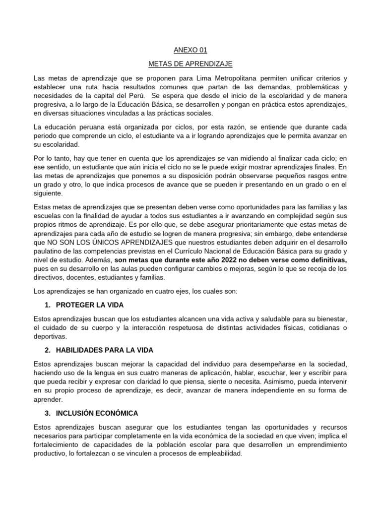 Metas de aprendizajes-INICIAL | PDF | Educación de la primera infancia ...