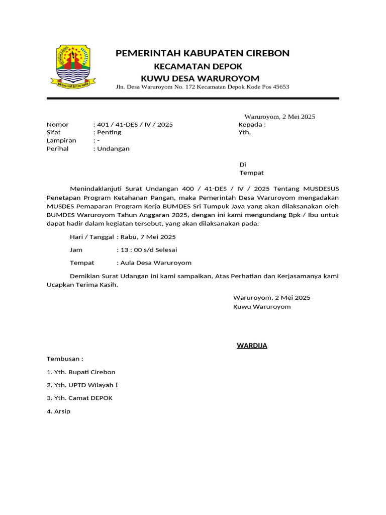 Undangan MUSDES Desa Waruroyom | PDF