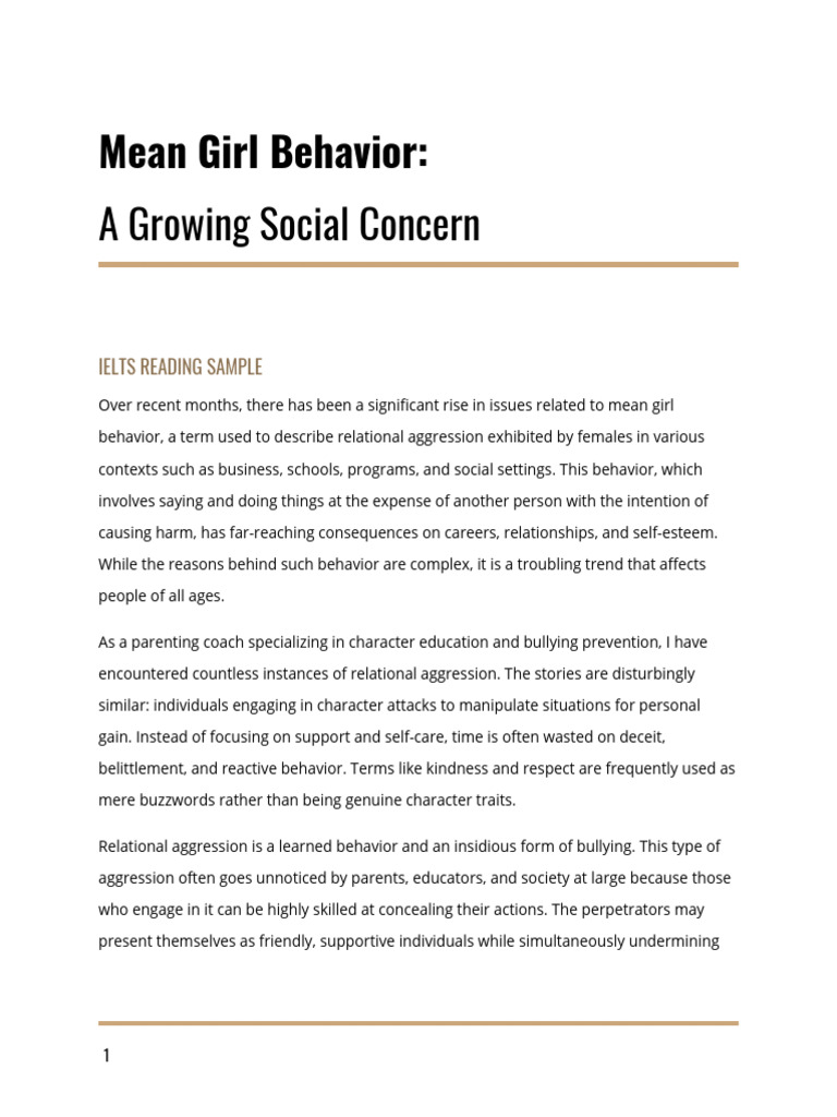 Ielts Sample Mean Girls | PDF | Bullying | Aggression