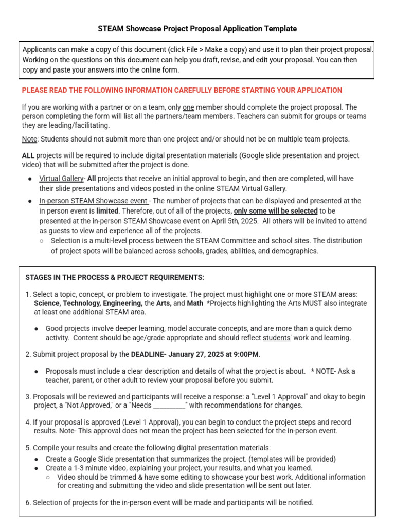 2025 STEAM Showcase Project Application - Planning Template - English ...
