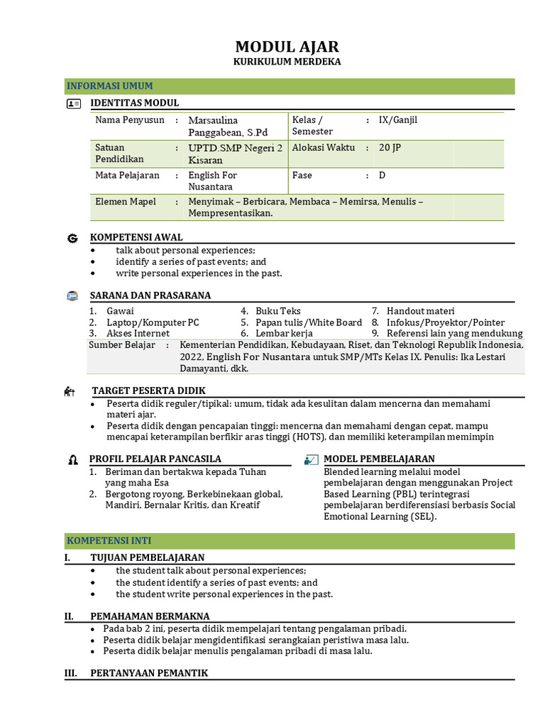 13. MA Bab 2 Modul ajar Bhs. Inggris Kelas 9 (1) | PDF