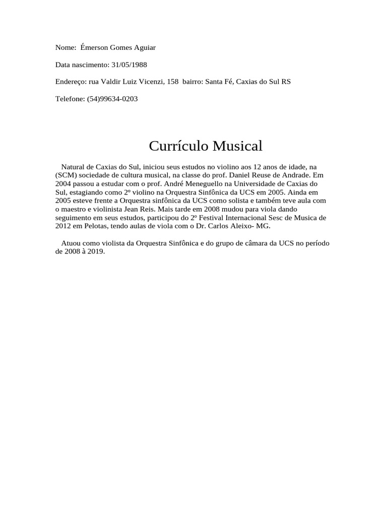 Curriculum Musical Emerson | PDF