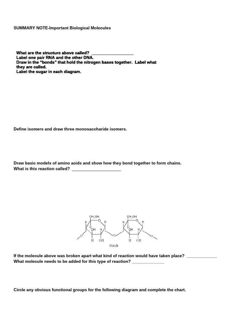SUMMARY NOTE - Important Biological Molecules | PDF