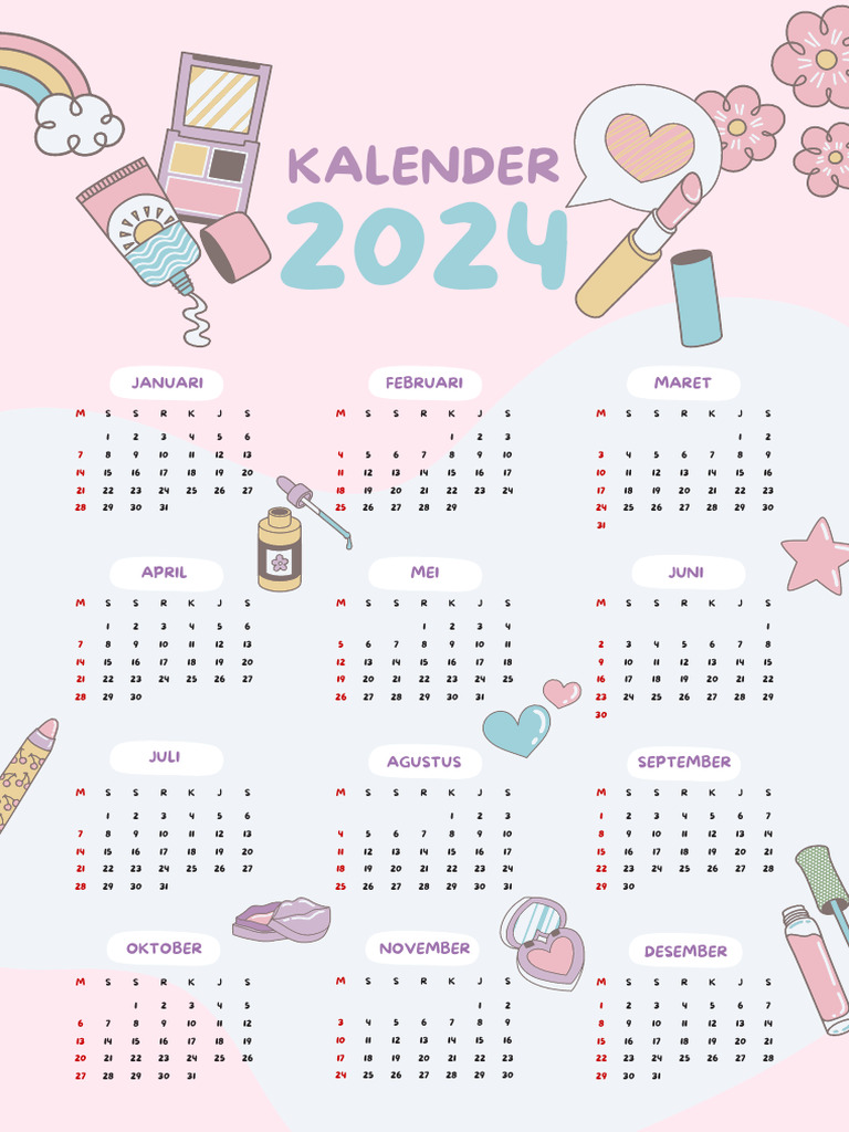Pink Biru Pastel Simpel Minimalis Kalender 2024 | PDF