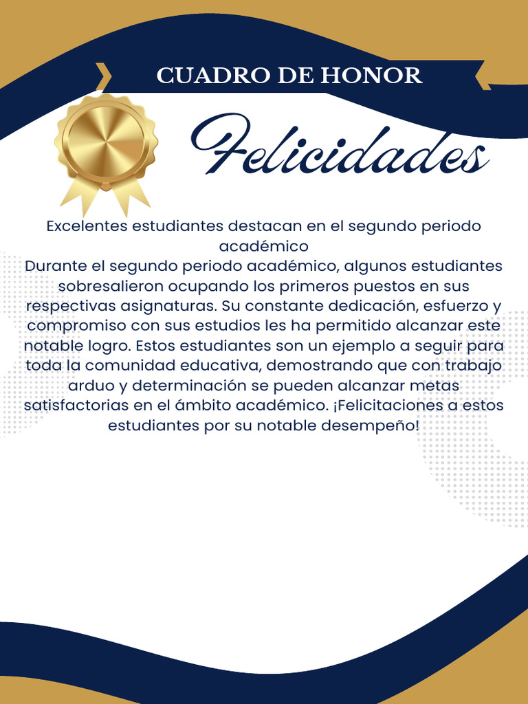 Certificado Cuadro de Honor Formal Azul y Dorado PDF | PDF