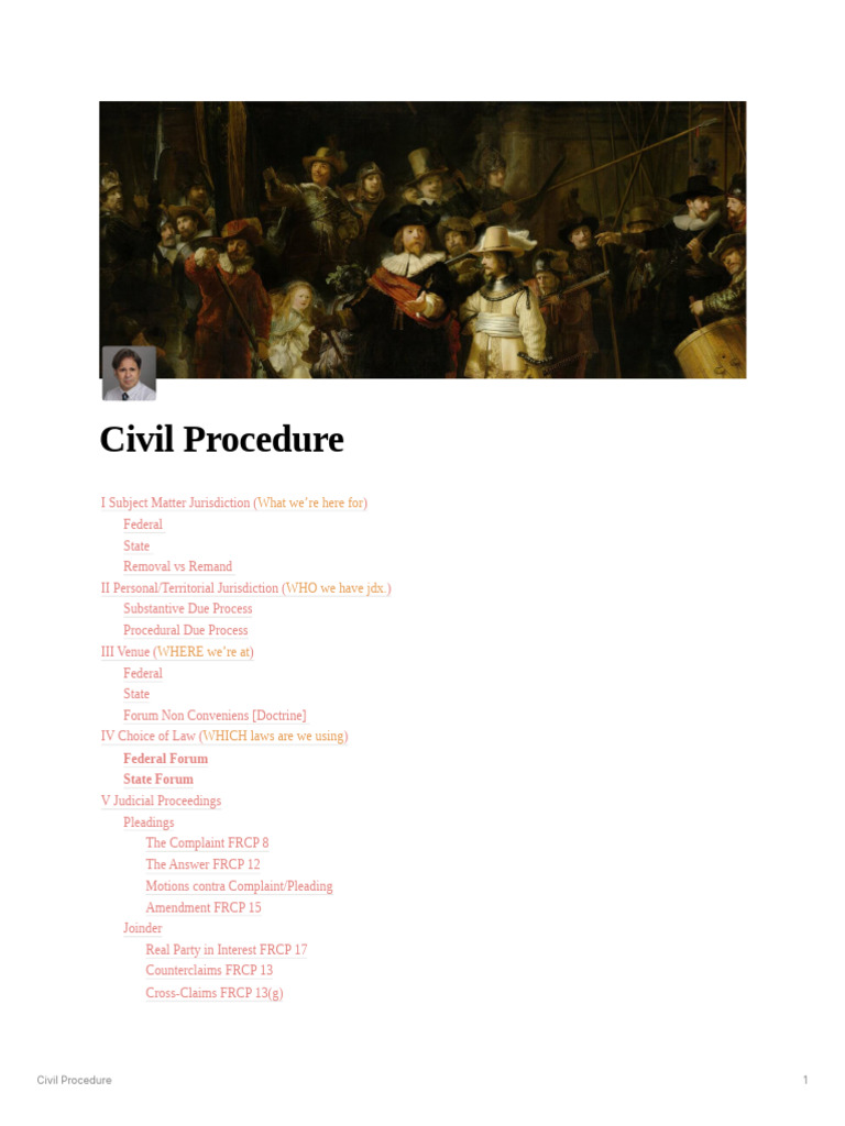 Civ Pro Class Full Year Outline | PDF | Federal Rules Of Civil Procedure | Pleading