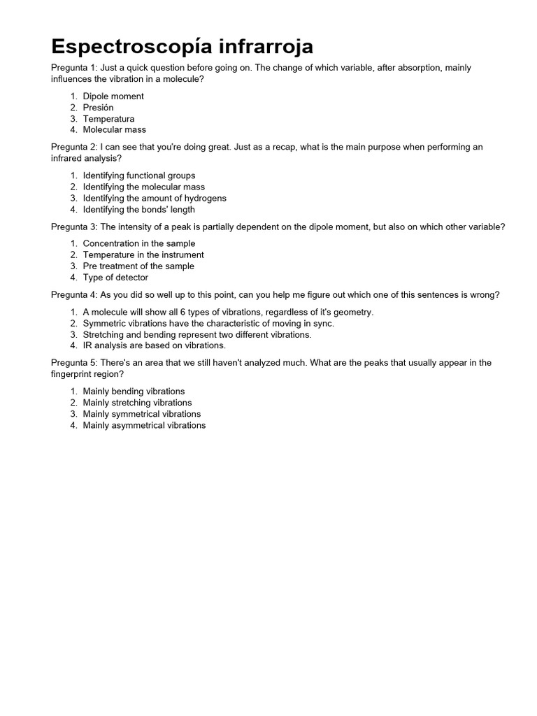 Infrared Spectroscopy Quiz Questions | PDF
