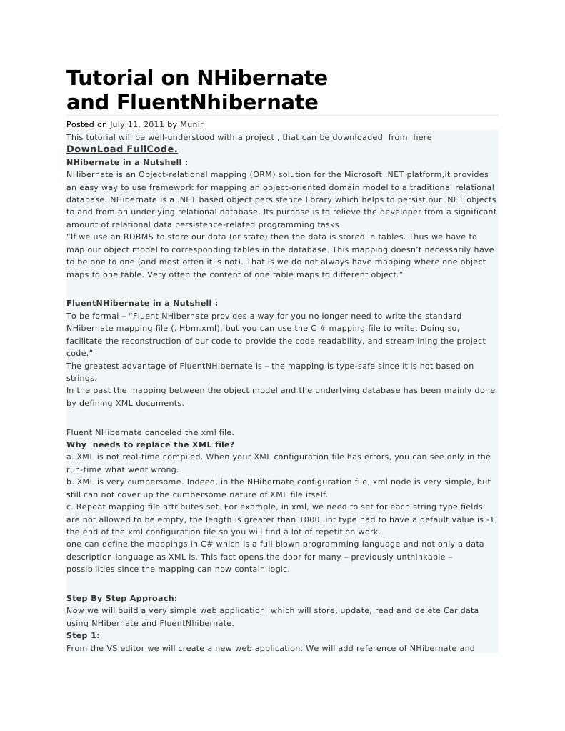 Tutorial On Nhibernate And Fluentnhibernate Pdf Application Programming Interface Language 