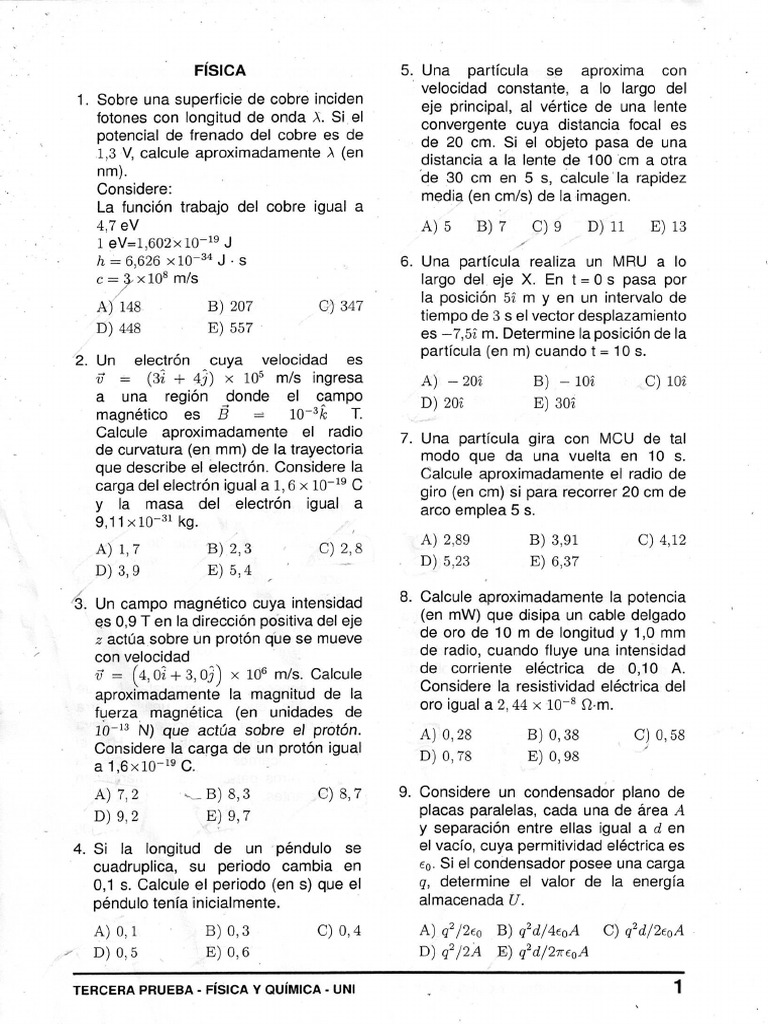 Admision Fisica y Química 2025 I | PDF