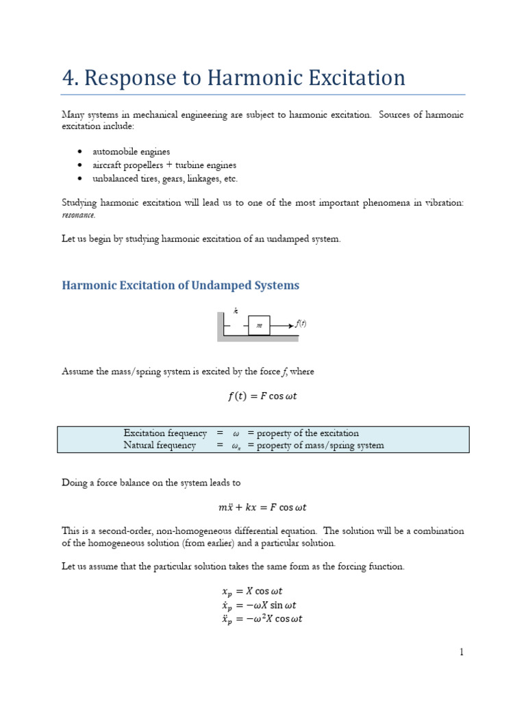 Response To Harmonic Excitation | PDF | Resonance | Mechanics