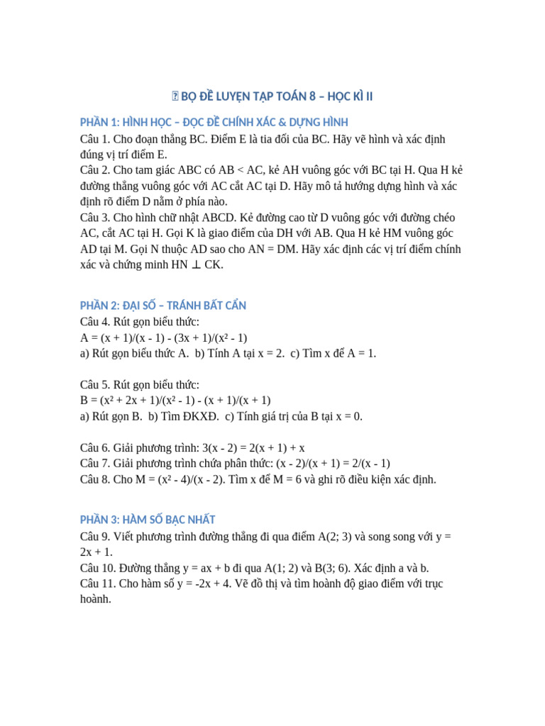 BoDe LuyenTap Toan8 HKII | PDF