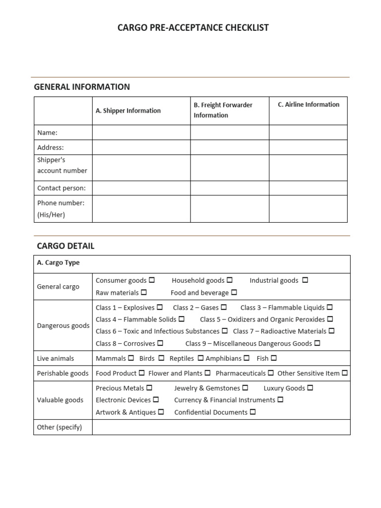 Cargo Pre Acceptance Checklist | PDF | Dangerous Goods | Cargo