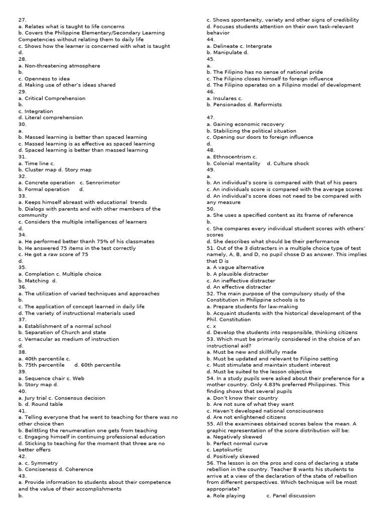 200-Items-Prof-Ed-Exam-Drıll 1 | PDF | Learning | Teachers