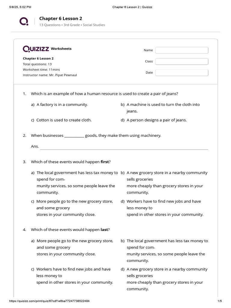 Chapter 6 Lesson 2 _ Quizizz | PDF | Goods | Economies