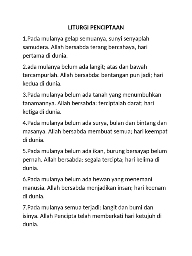 Naskah Liturgi Penciptaan - Kelahiran | PDF