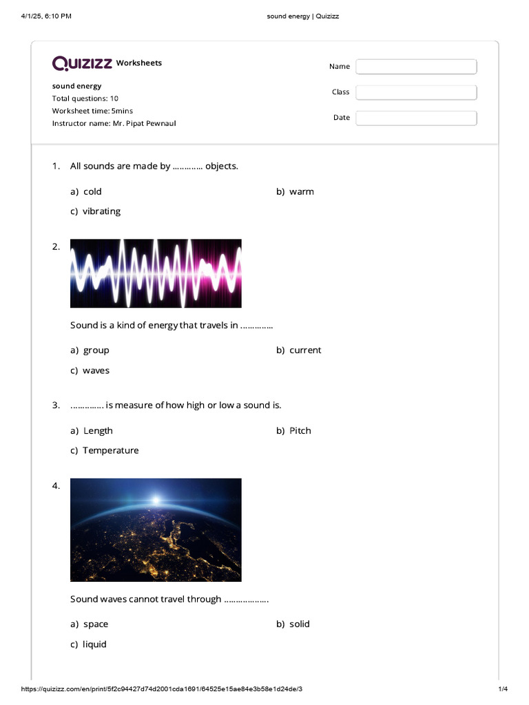 Quizizz - sound energy Ans | PDF | Sound | Waves