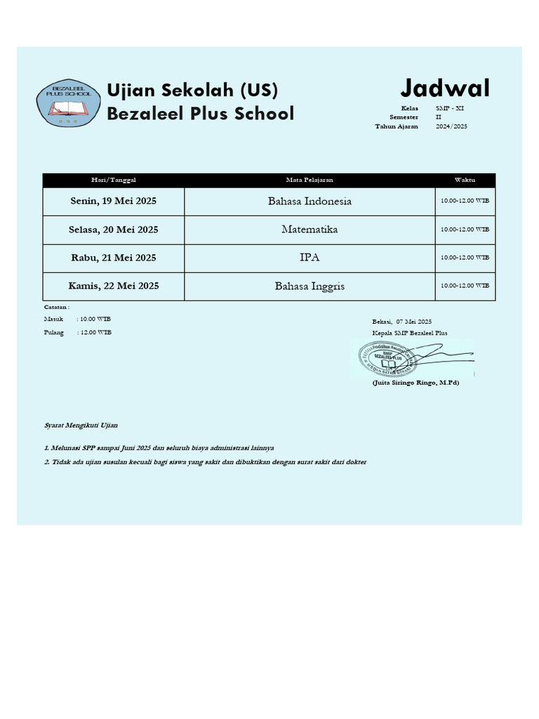 Jadwal Ujian 2025 SMP | PDF