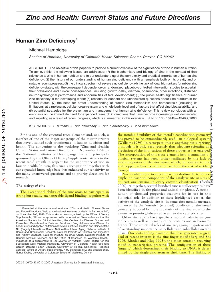 Human Zinc Def | PDF | Zinc | Diarrhea