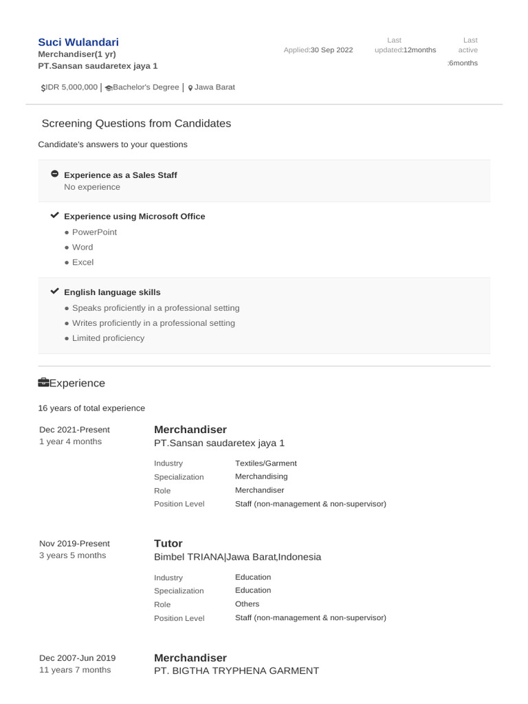 CV Suci Wulandari - Staff Marketing | PDF