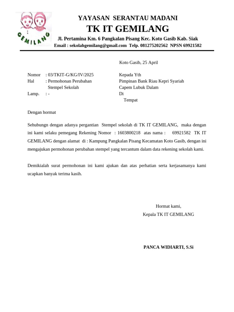 surat permohonan perubahan data rekening | PDF