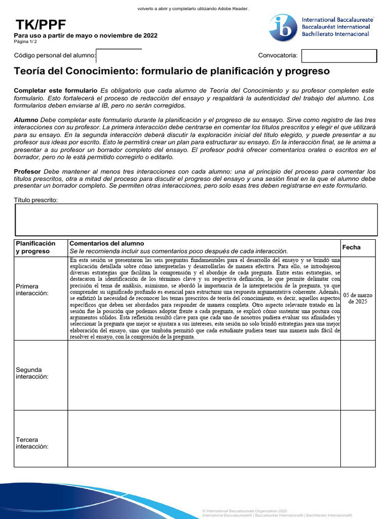 Formulario de TK-PPF - en Blanco | PDF | Ensayos