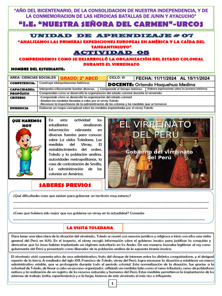 Act.05 CC - Ss2° Unidad 07 | PDF | Imperio español | Nueva españa