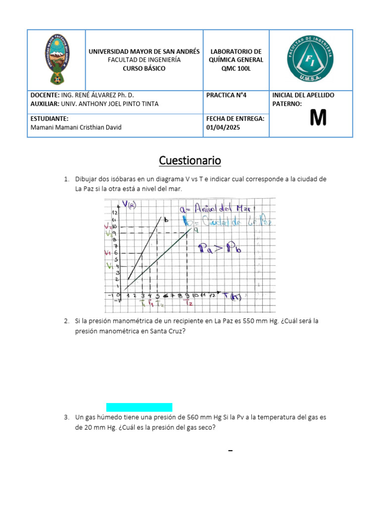 Cuestionario 4 Lab QMC 100 | PDF | Gases | Magnesio