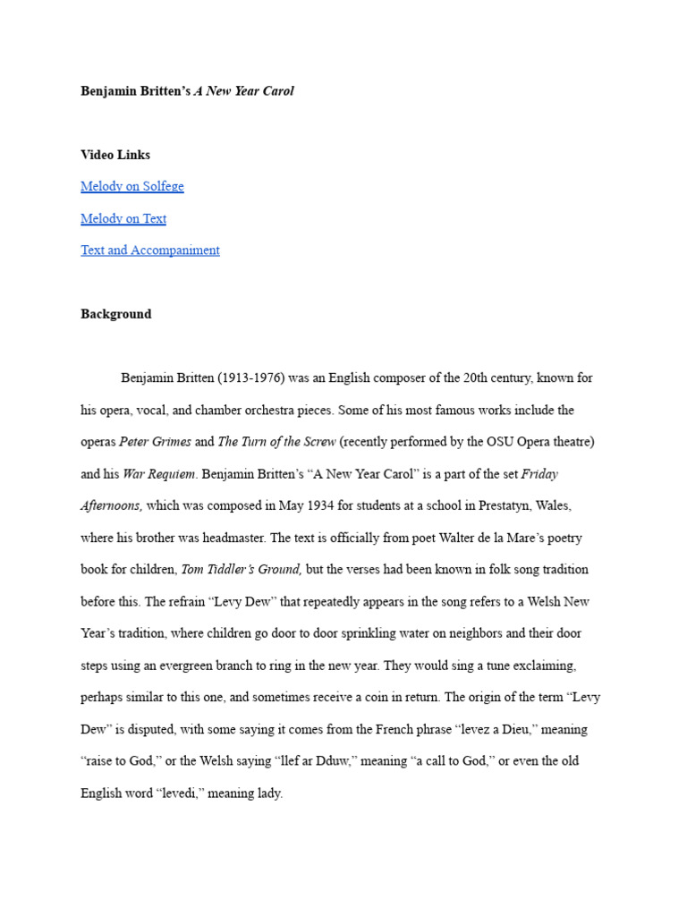 Benjamin Britten, A New Year Carol Background | PDF