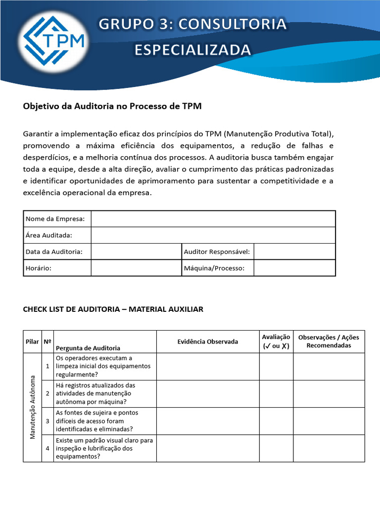 Check-List Auditoria TPM Rev1 | PDF | Qualidade (negócios)