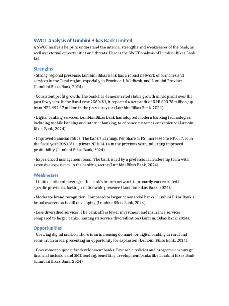 SWOT Analysis of Lumbini Bikas Bank | PDF | Swot Analysis | Banks