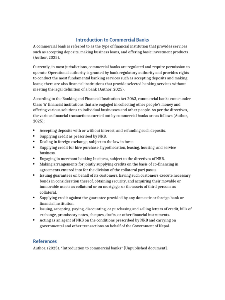 Overview of Commercial Bank Functions | PDF