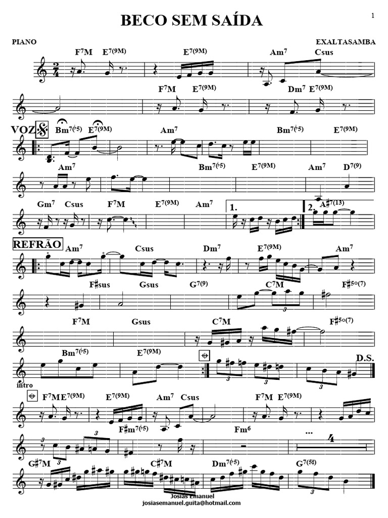 PARTITURA - BECO SEM SAIDA - ARRANJOS HARMONA E METAIS - Josias Emanuel | PDF