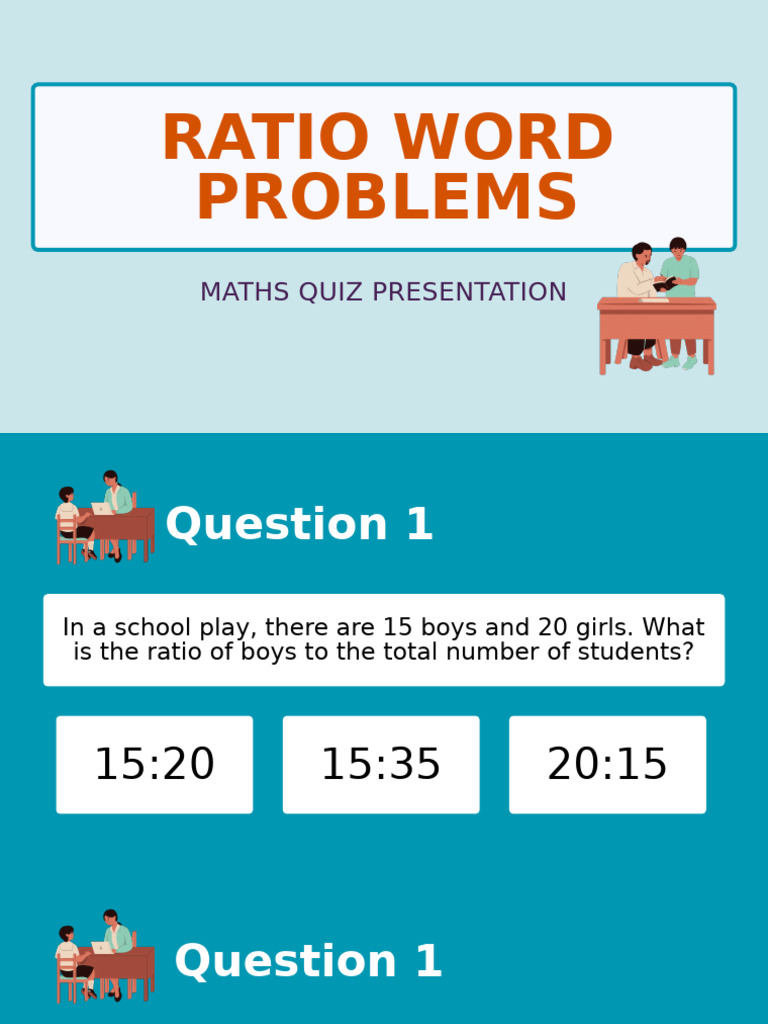 Ratio Word Problems Maths Quiz Presentation in Blue Orange Illustrative ...