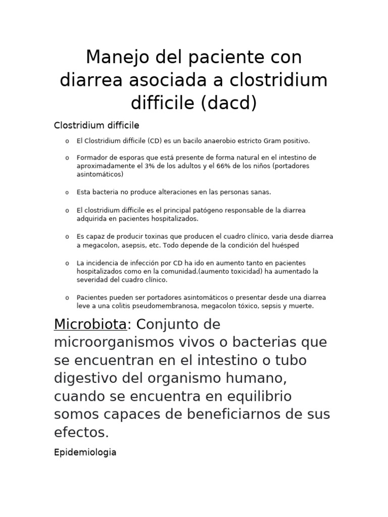 Manejo Del Paciente Con Diarrea Asociada A Clostridium Difficile | PDF ...