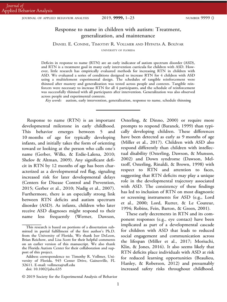 Conine, D. E., Vollmer, T. R., & Bolívar, H. A. (2019). Response to ...
