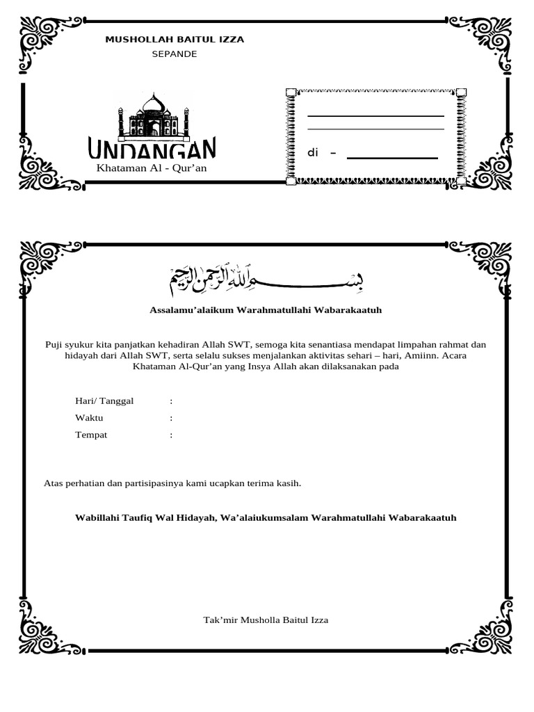 480291084 Undangan Opung Lipat Khataman Al Quran Doc | PDF